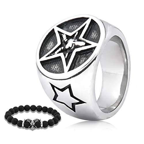 Gungneer inverted Pentagram Baphomet Ring Cool Stainless Steel Satanic Biker Jewelry Accessory Men Women