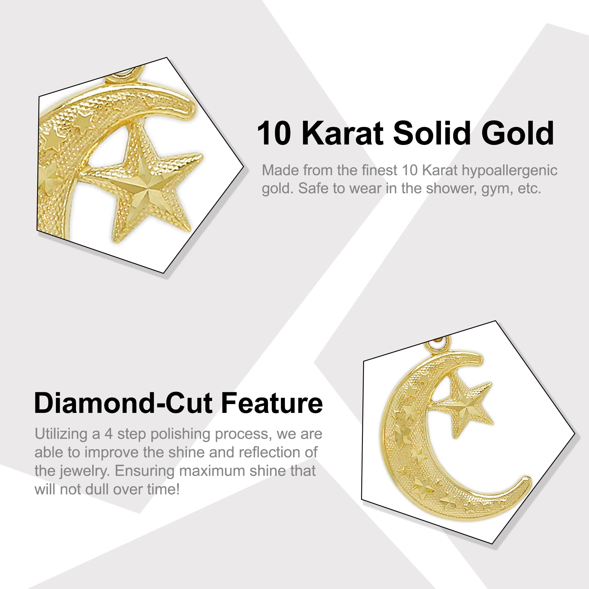 Gold Moon and Star Charm - 10 Karat Solid Gold - Moon Pendant - Celestial Jewelry (Style 2)