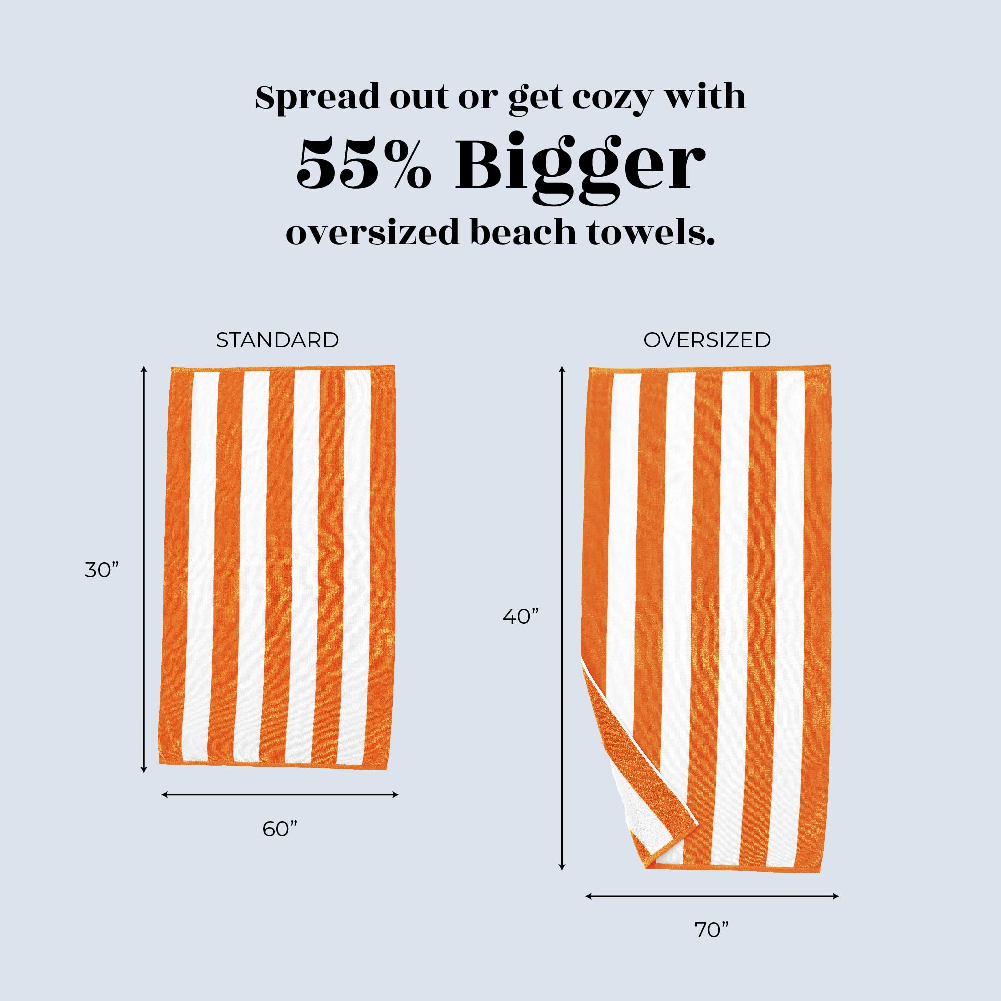 Great Bay Home 100% Cotton Velour Oversized Beach Towel | Orange Cabana Stripe Pool Towels | Quick Dry, Large Swim Towels for Adults and Kids (40" x 70", Orange)