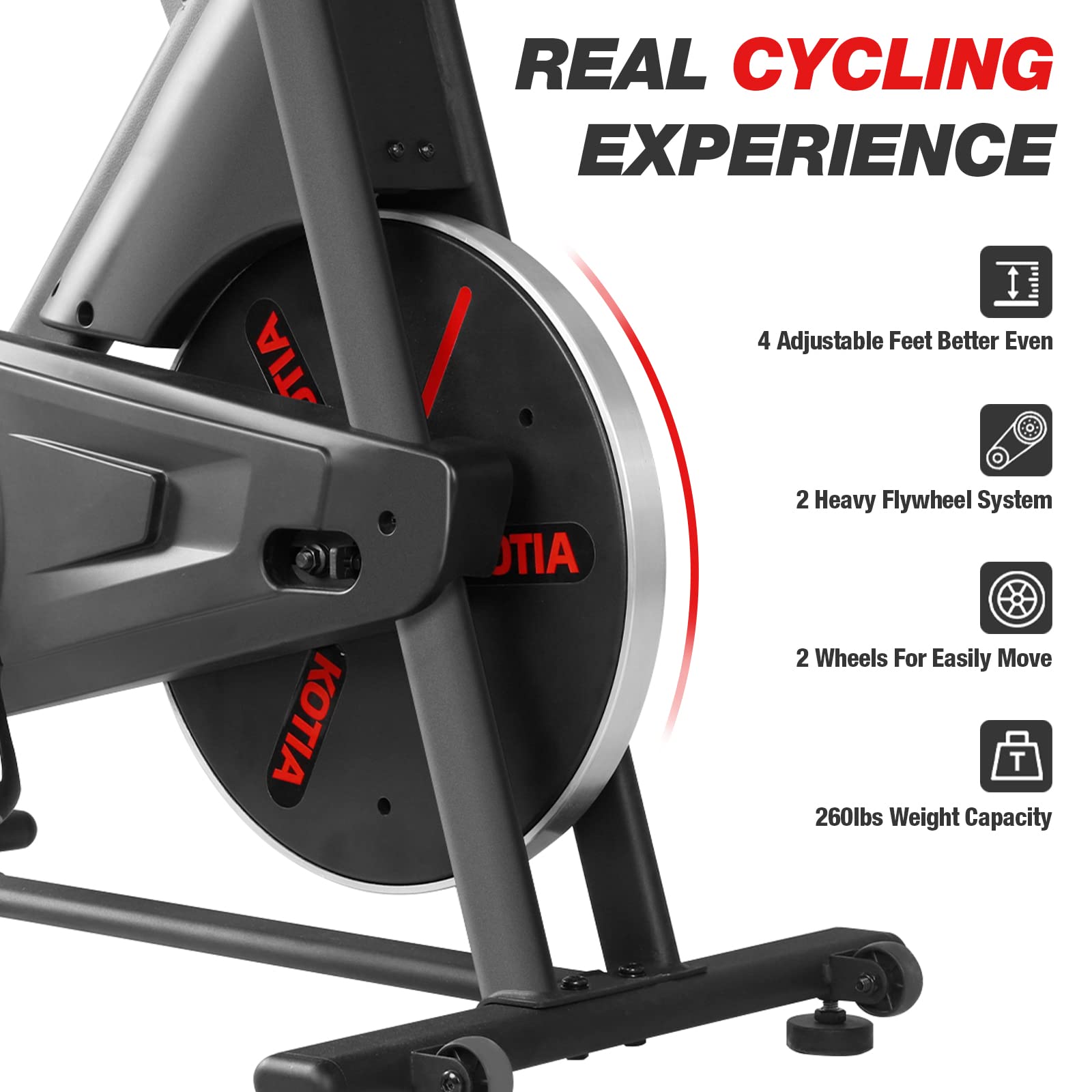 kotia Stationary Bike 4D Adjustment Seat Spin Exercise Bikes with Adjustable Feet 260lbs Capacity Exercise Bikes