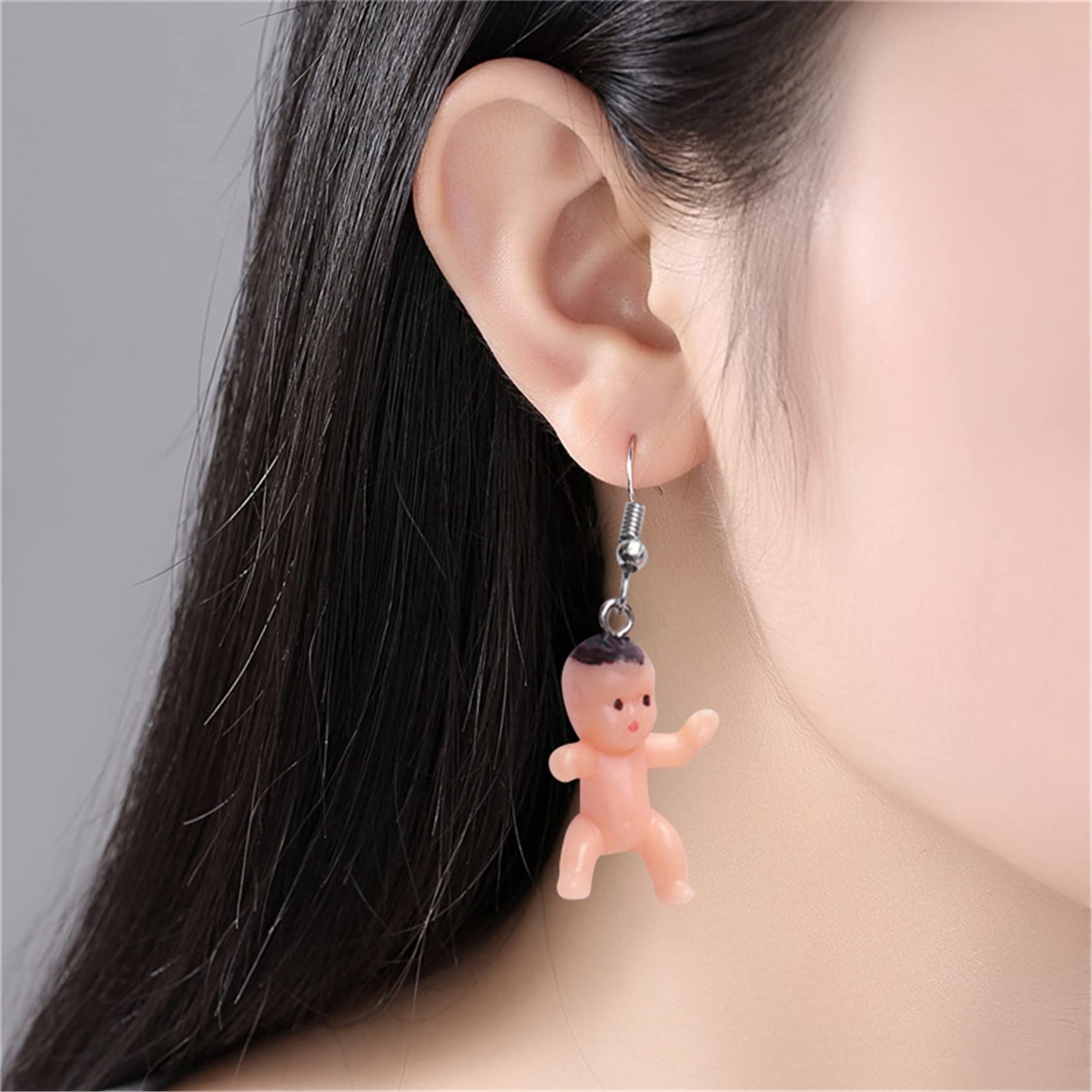 Iumer Women Ugly Doll Earrings Plastic Cartoons Mini Baby Dangle Drop Earrings Girl Punk Exaggerated Earring 1 pair