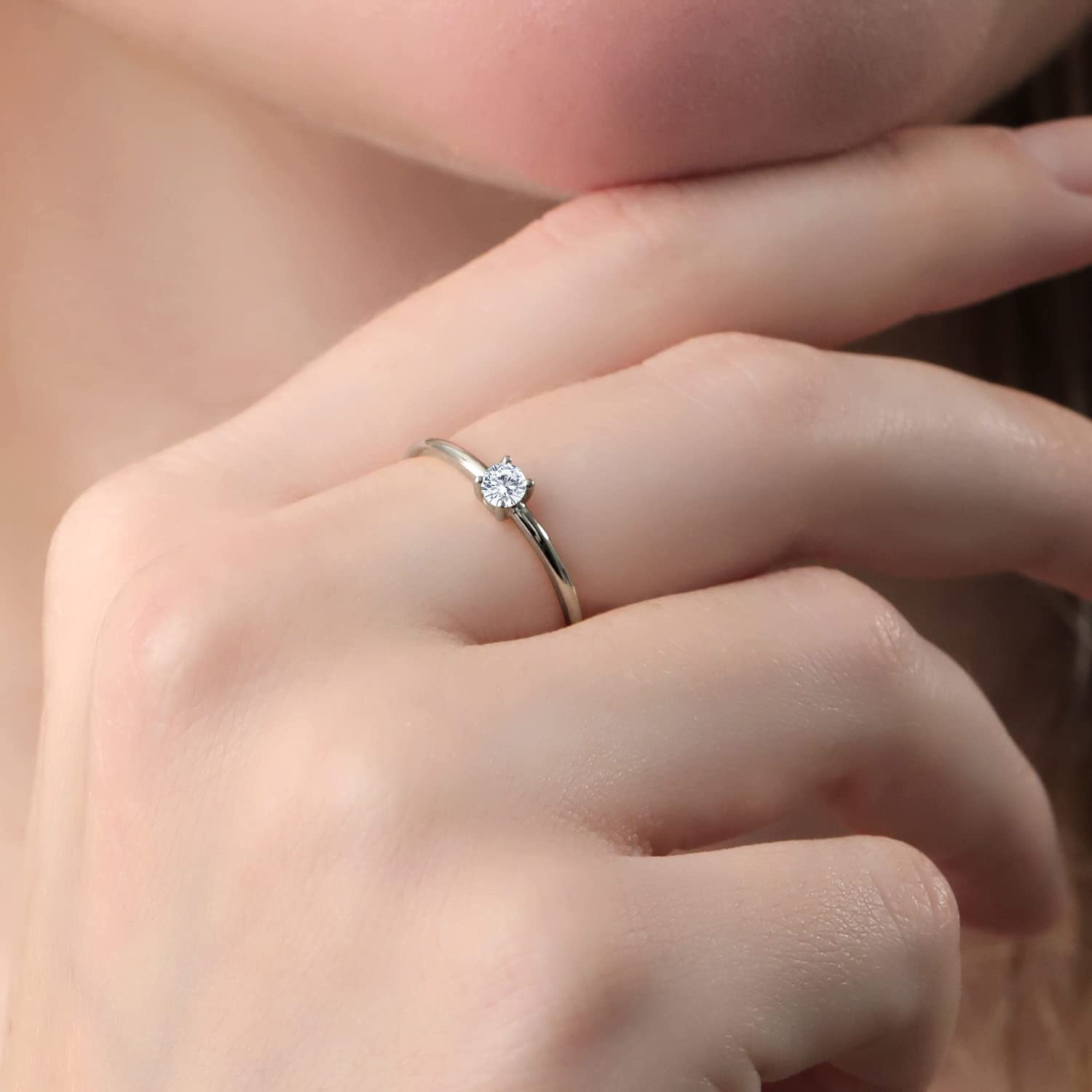 Gem Stone King 10K White Gold 3.5MM Round Gemstone Birthstone Solitaire Engagement Ring | Wedding Anniversary Promise Ring For Women | Available In Size 5, 6, 7, 8, 9
