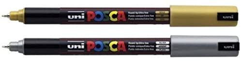 Uni-Ball Uniball POSCA PC-1MR Ultra Fine Marker Pens GOLD & SILVER PACK of 2