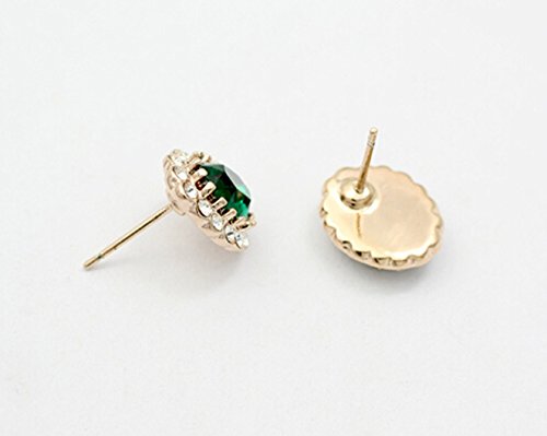 Gold Plated Oval Shaped Emerald Green Swarovski Elements Crystal with Cubic Zirconia Stud Earrings Fashion Jewelry for Women