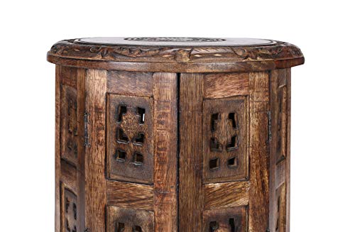 Small Table, Round End Table,Side Table, Side Tables Living Room,End Table,Round Side Table,Altar Table, Carved Side Table,Wood Accent Table,Carved Wood Table 12 Inch Round Top x 12 Inch High - Burnt