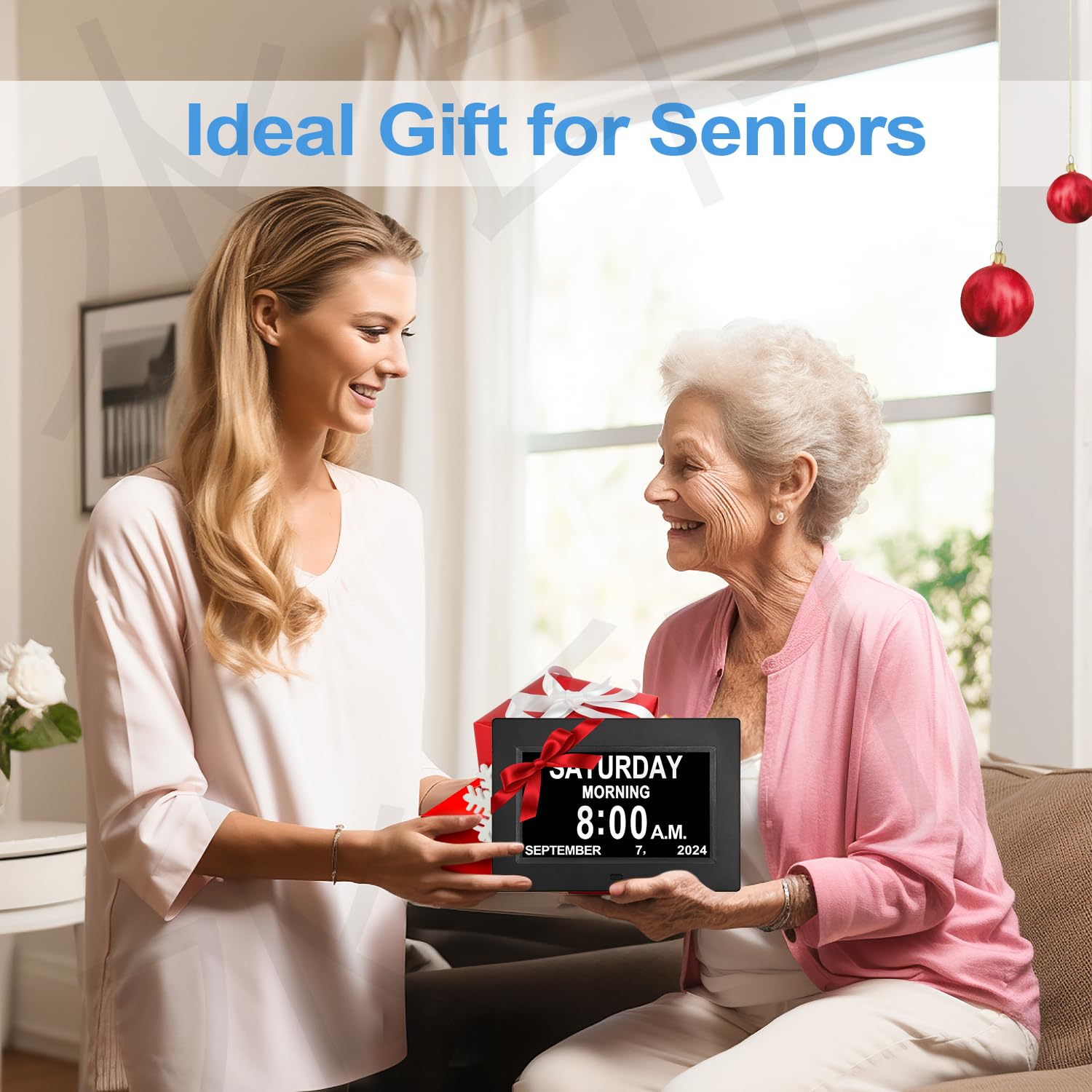 JALL Digital Calendar Dementia Day Clock - with 7" Large Screen Display, am pm, 5 Multiple Alarms, for Aged Seniors, The Elderly, Large Impaired Vision People, for Desk, Wall Mounted