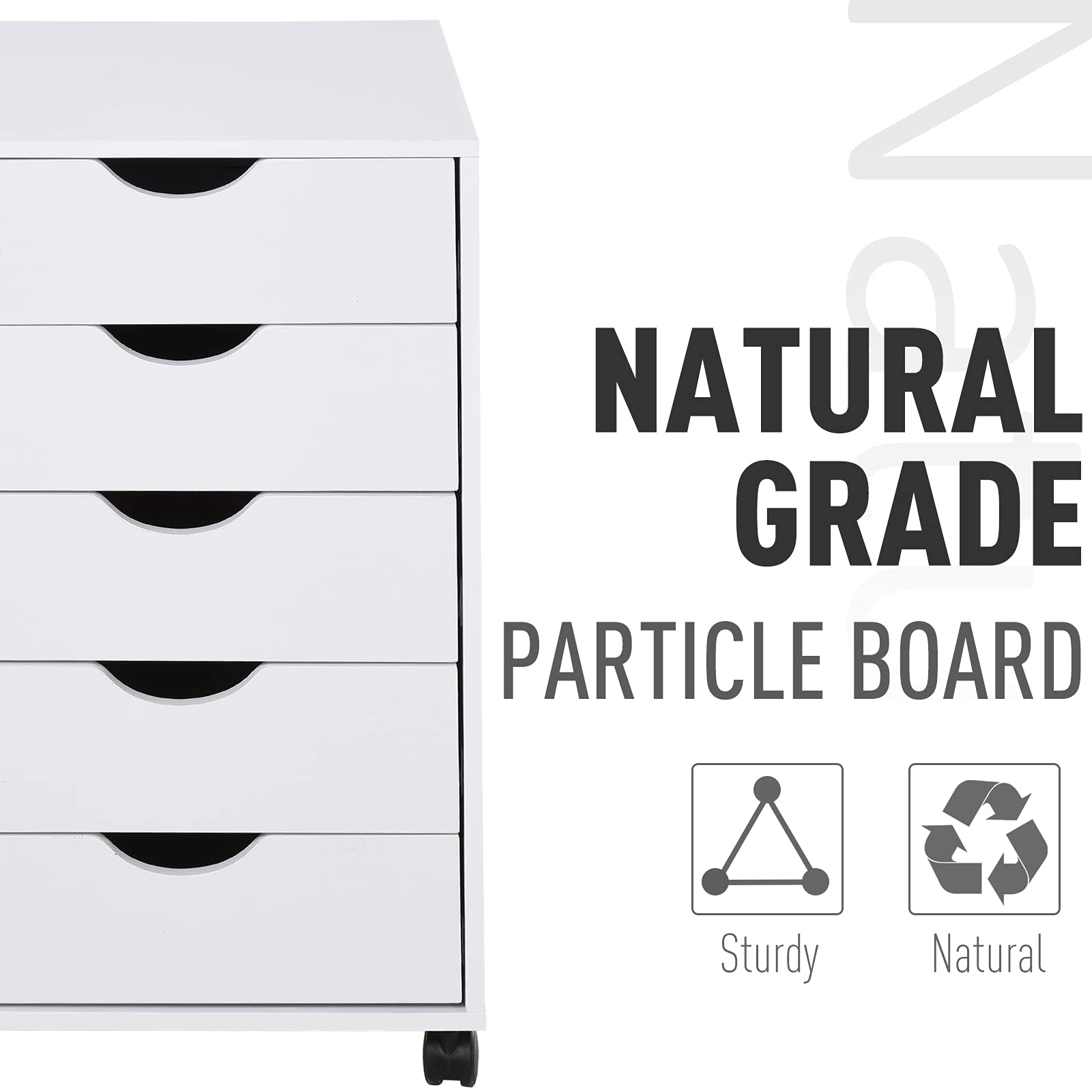 HOMCOM 5 Drawer Storage Organizer Office Cabinet with Nordic Minimalist Modern Style & Wheels, White