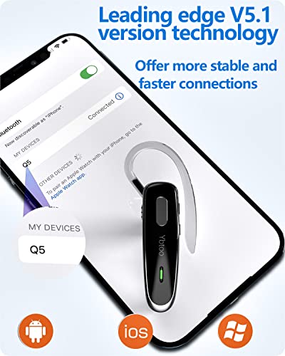 Ybtoo Bluetooth Headset, V5.1 Ultralight Wireless Handsfree Earpiece Cell Phone with Noise Cancellation Microphone for iPhone Android Samsung Laptop Trucker Driver