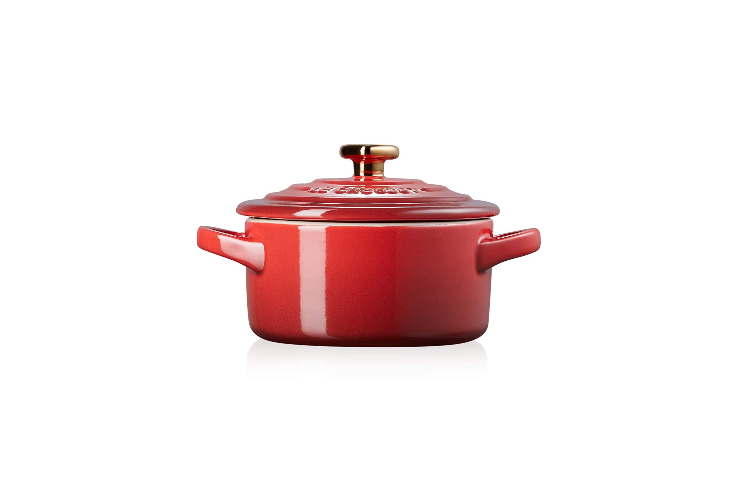 Le Creuset Cerise with Gold Heart Knob Stoneware Mini Round Cocotte, 8 oz