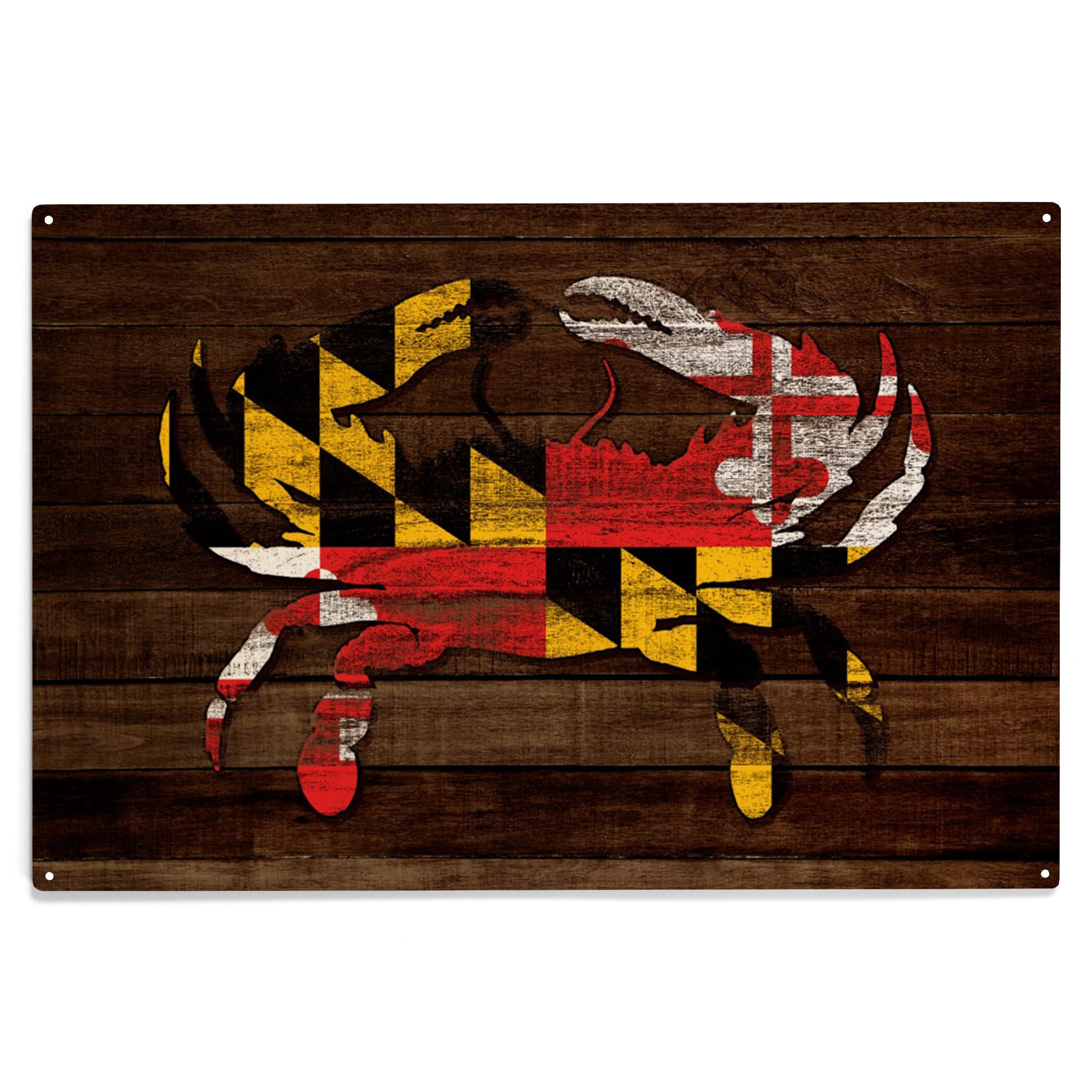 Lantern Press 10x15 Inch Wood Sign, Ready to Hang Wall Decor, Maryland, Dark Rustic State Flag, Crab, Image Only
