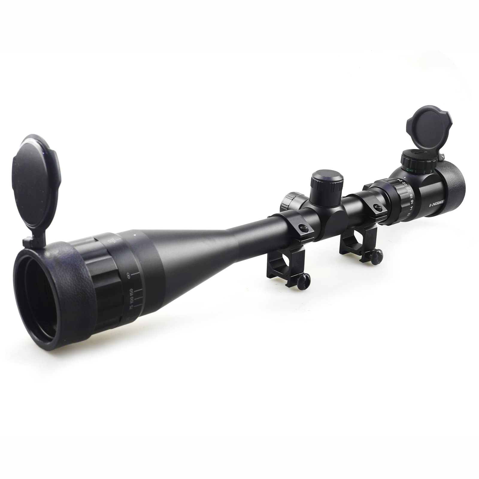 Jacgood 6-24x50 Rifle Scope for Hunting, Red & Green Illuminated Scope with Flip Up Scope Covers