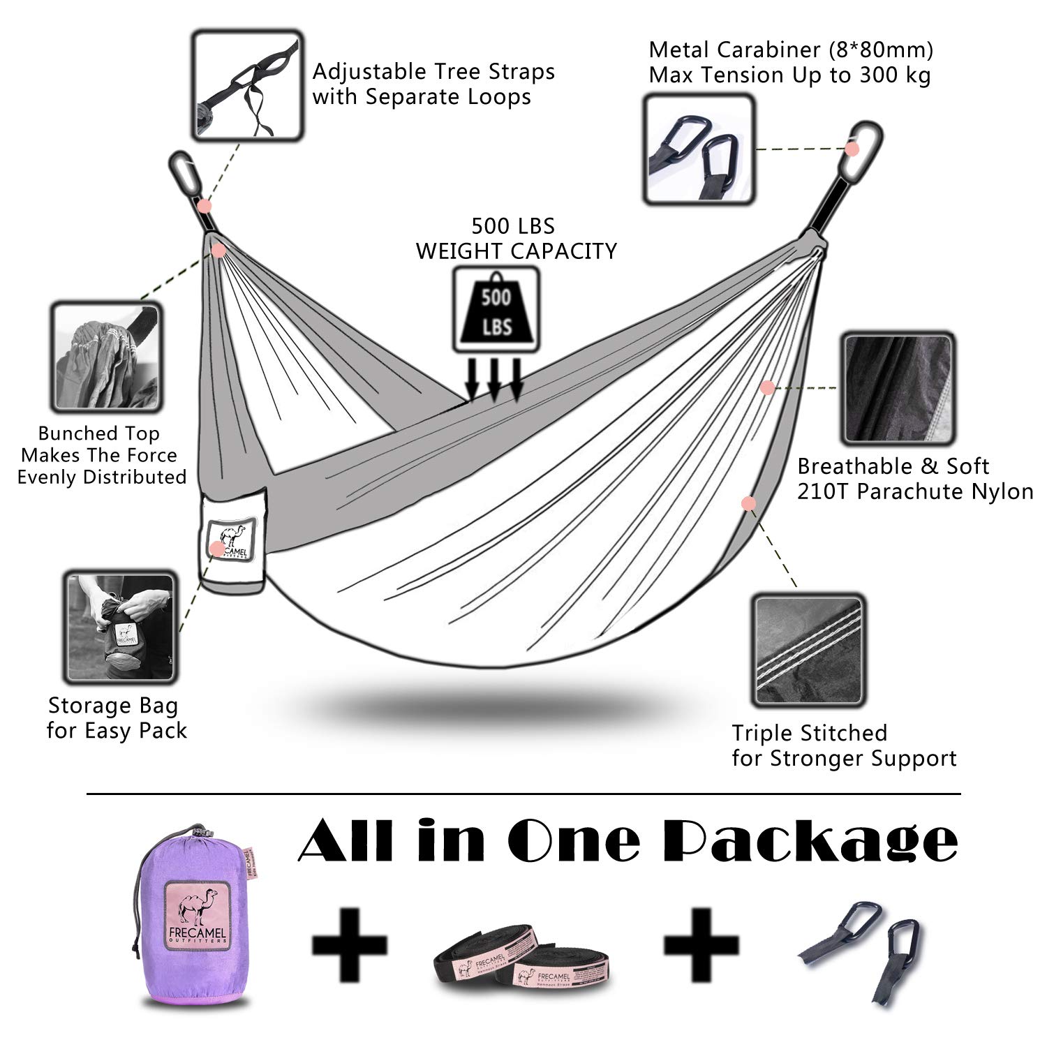 Hammock for Camping or Hiking - Portable Parachute Nylon Hammock - Best Choice for The Family time, Lavender & Pink
