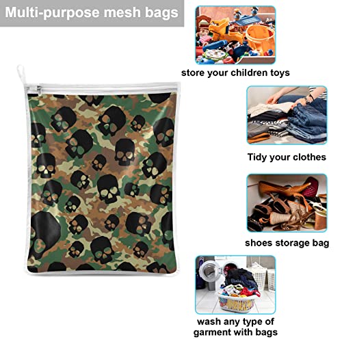 susiyo 2 Pack Mesh Laundry Bag, Camouflage Skull Washing Machine Wash Bags for Travel, Delicates Blouse, Underwear, Bra, Sweater, Baby Clothes (1Small+1Medium)