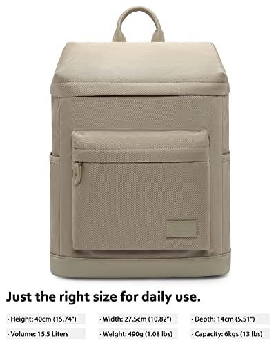 HotStyle Casual Daypack Backpack for Tween & Teen Girls, Multipurpose Middle School Bag Bookbag, Angled Top, Plain, Pastel Khaki