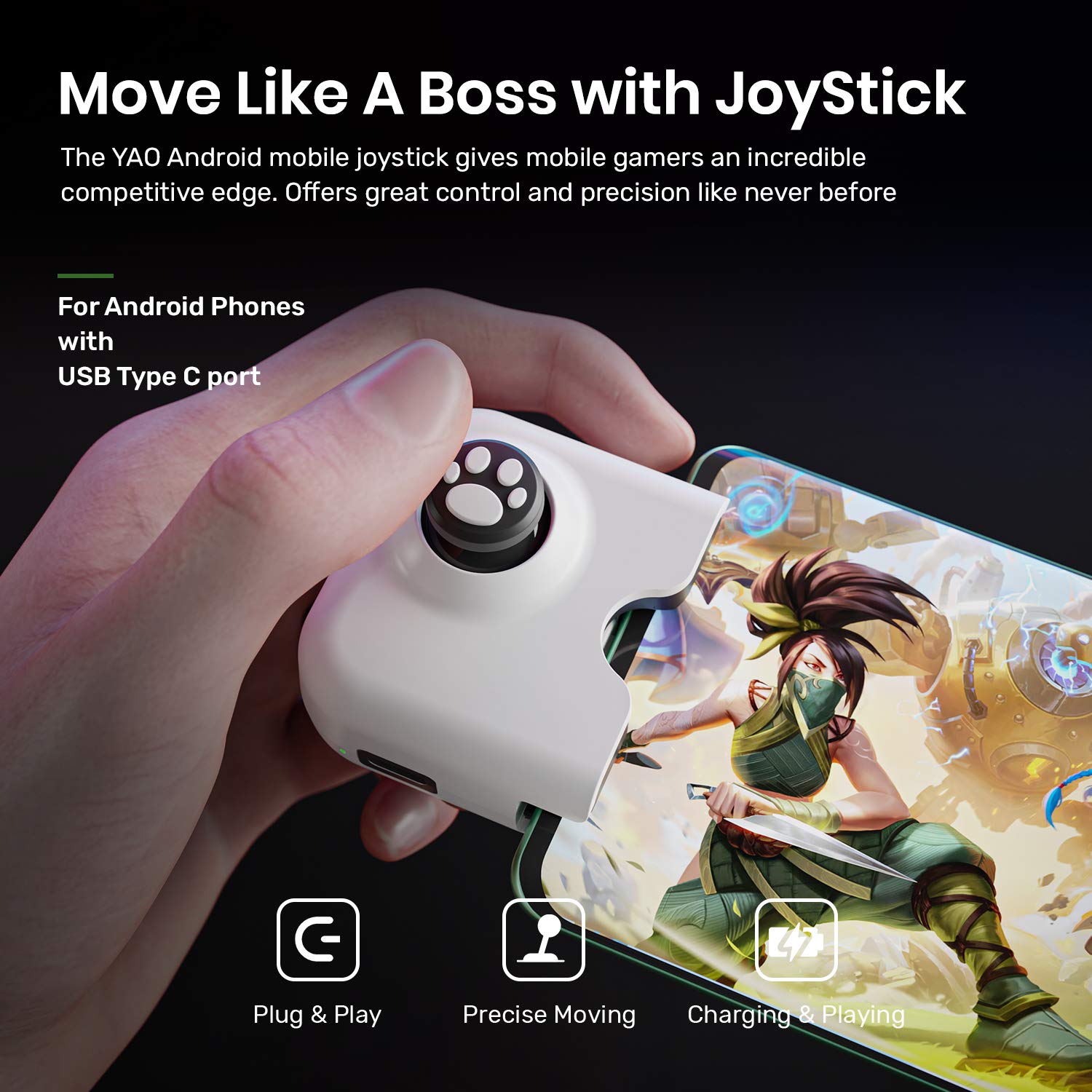 IFYOO Yao N1 PRO Mobile Game Controller Joystick for Android Phone (Android Version 10 or Later), Gaming Gamepad Compatible with PUBGG Mobile, Call of Duty Mobile(CODM), Wild Rift, Genshin Impact