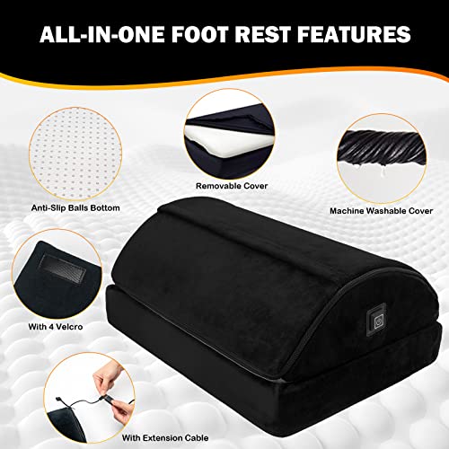 HAMOPY Heated Foot Rest for Under Desk with Pad Pocket, 3 Levels Temp Adjustable & Washable Heated Footrest, Foot Stool with Warm Foot Pocket for Office, Gaming, Ergonomic Design for Back Pain Relief