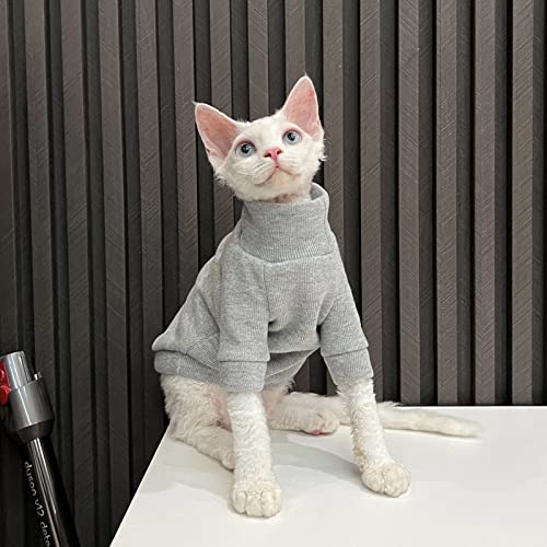 Sphynx Hairless Cat Clothes Autumn Thicken Soft Turtleneck Hoodies Solid Color Cotton Pullover Cat Sweatshirt Pet Clothes (XL(8.8-11lbs), Grey)