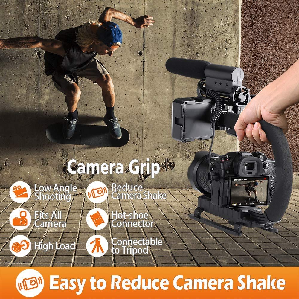 GOTOTOP Handheld Camera Stabilizer, Shoe Mounts U/C Shaped Bracket Holder Handle Handheld Video Action Stabilizer Grip for Canon Nikon Sony DSLR Camera Camcorder