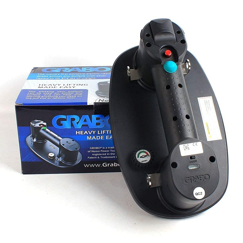 GRABO Nemo (2 Batteries, 2 Seals) - Electric Vacuum Suction Cup Lifter for Wood, Paver, Drywall, Marble, Tile and More (Lifts up to 375 lbs)