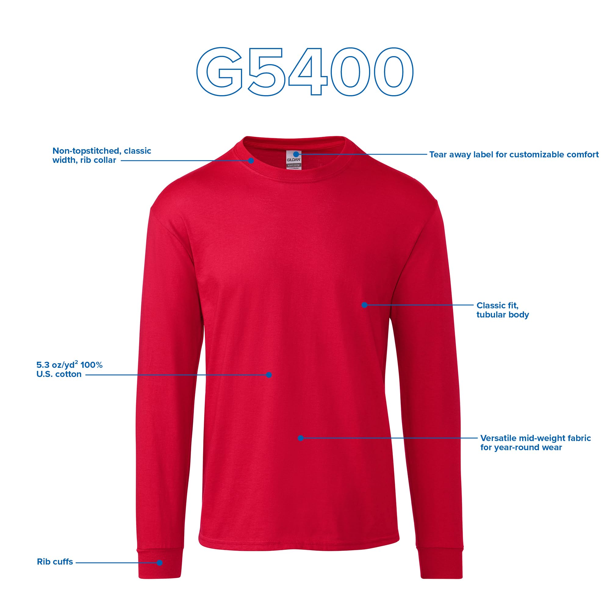 Gildan Heavy Cotton Long Sleeve T-Shirt, Style G5400, 2-Pack, Gold, Large