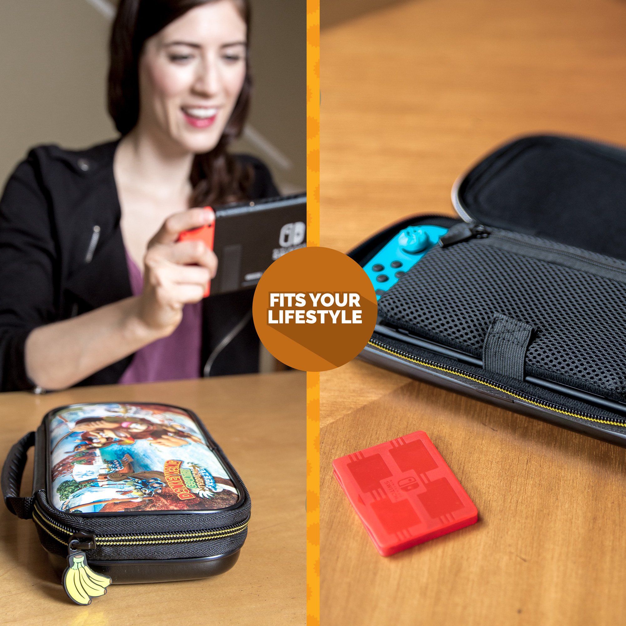 Game Traveler Donkey Kong Nintendo Switch Case - Switch OLED Case for Switch OLED & Original Switch, Adjustable Viewing Stand & Bonus Game Cases, Deluxe Handle, Licensed Nintendo Switch Game case