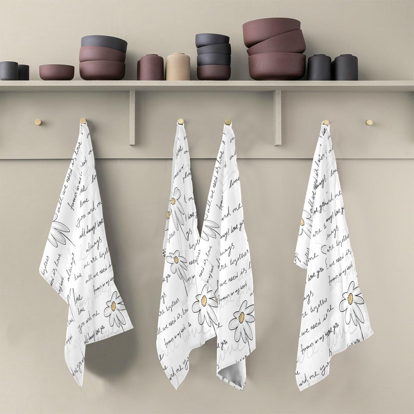 Kigai Love Daisy Flower Kitchen Towels, 18 x 28 Inch Super Soft and Absorbent Dish Cloths for Washing Dishes, 6 Pack Reusable Multi-Purpose Microfiber Hand Towels for Kitchen
