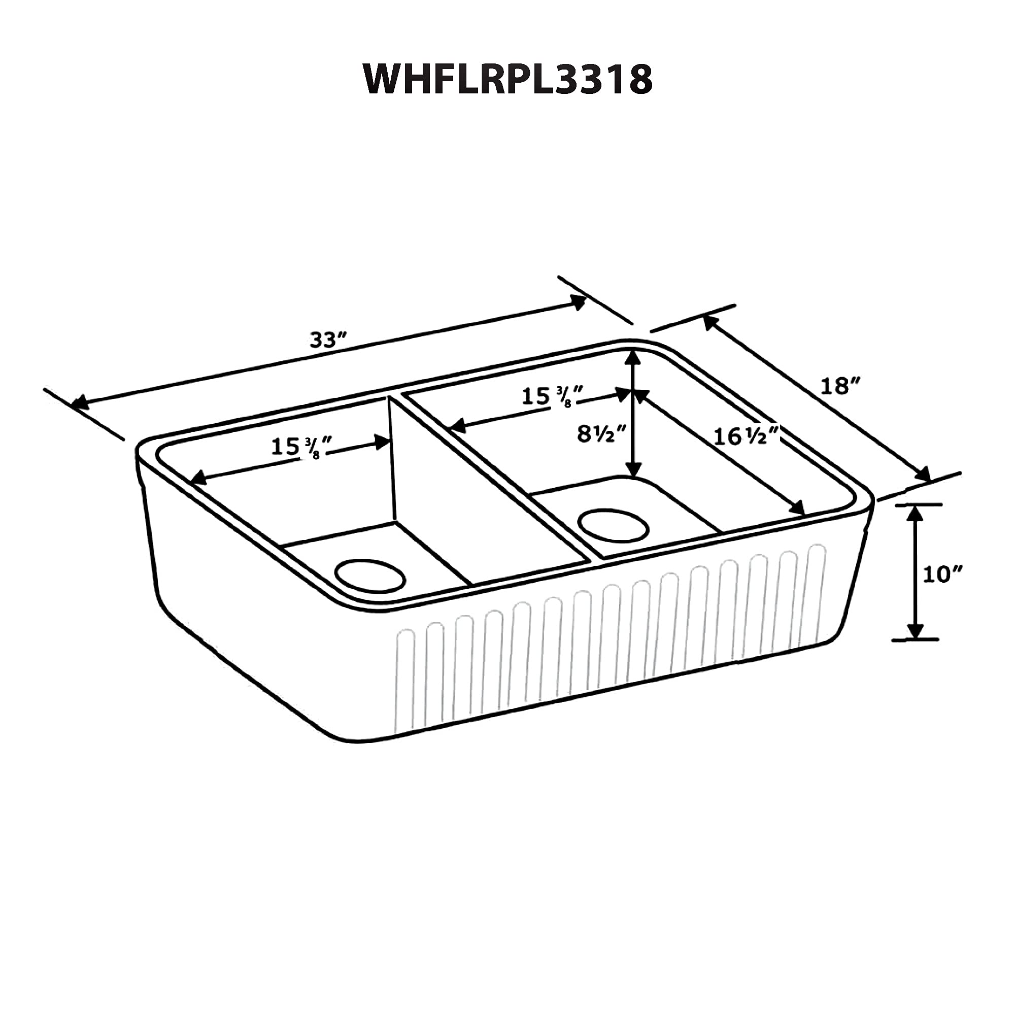 Whitehaus Collection WHFLRPL3318-WHITE Reversible Kitchen Fireclay Sink, White