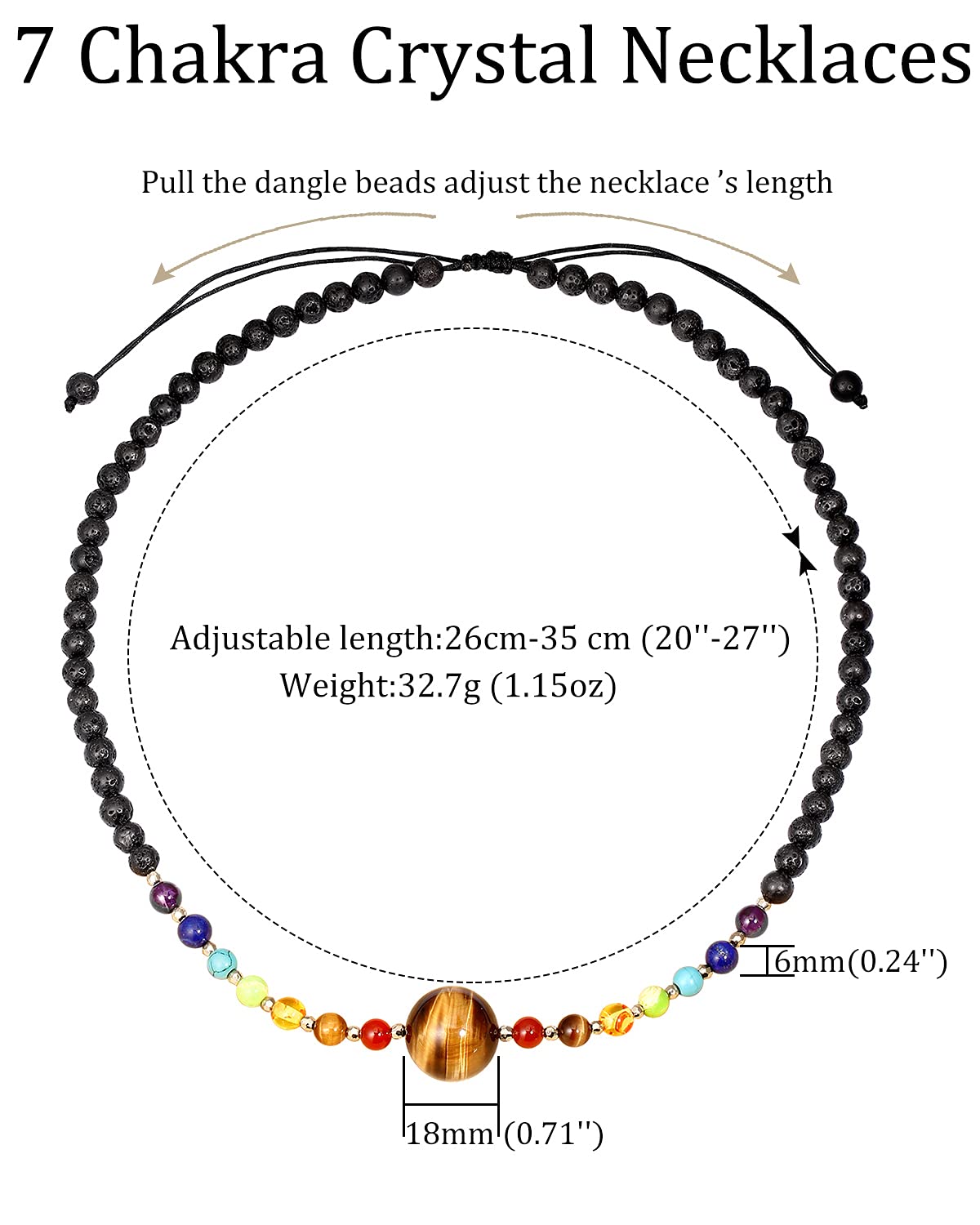 Jewever 7 Chakra Crystal Necklaces Healing Gem Stone Pendant Choker Necklace for Women Tiger Eye with Lava Rock Essential Oils Diffuser Energy Crystals Adjustable Strand(Yellow)