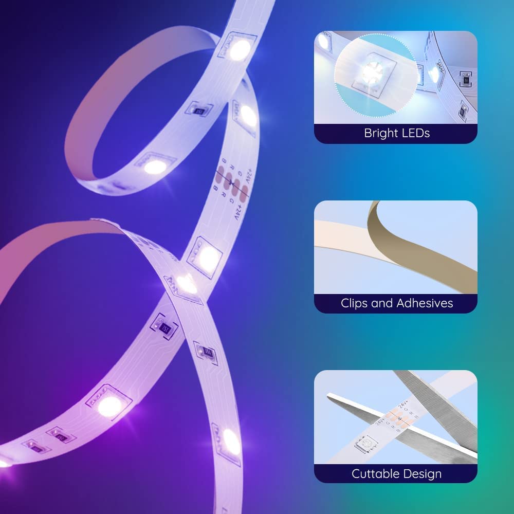 Govee Bluetooth LED Strip Lights, 65.6ft RGB LED Light Strip, App and Remote Control Color Changing Lights with 64 Scene Modes and Music Sync for Bedroom, Room, Kitchen, Party (2 Rolls of 32.8ft)