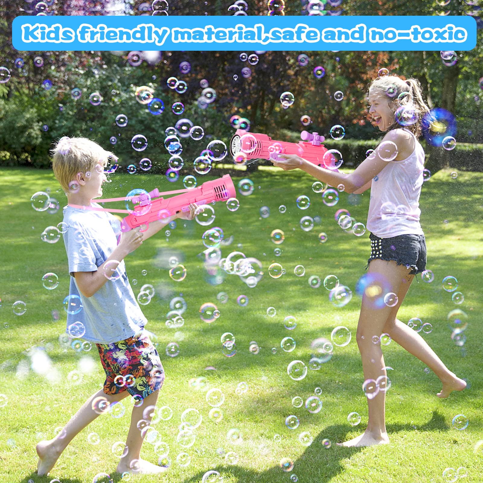 GreatPro Rifle Bubble Gun, Bubble Machine Bubble Shooter for Kids with Bubbles 5000+ Per Minute with Bubble Solution*2 for Outdoors Activity/Party/Birthday Gift, Bubble Blower Toys for Kids/Toddlers