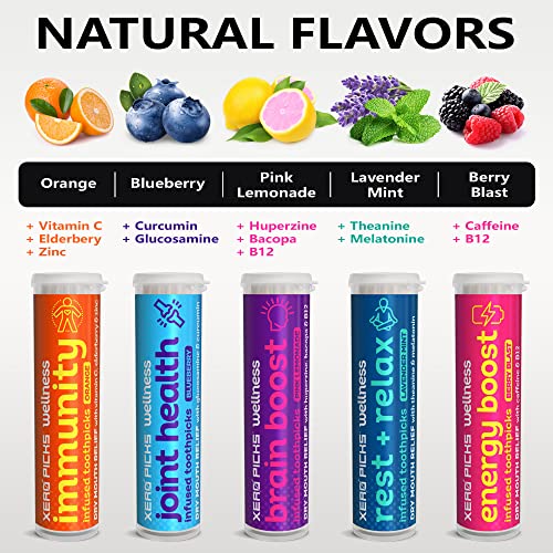 Xero Picks Wellness - Infused Flavored Toothpicks for Long Lasting Fresh Breath & Dry Mouth Prevention - 60 Picks - 3 Pack - Lavender Mint - Rest + Relax