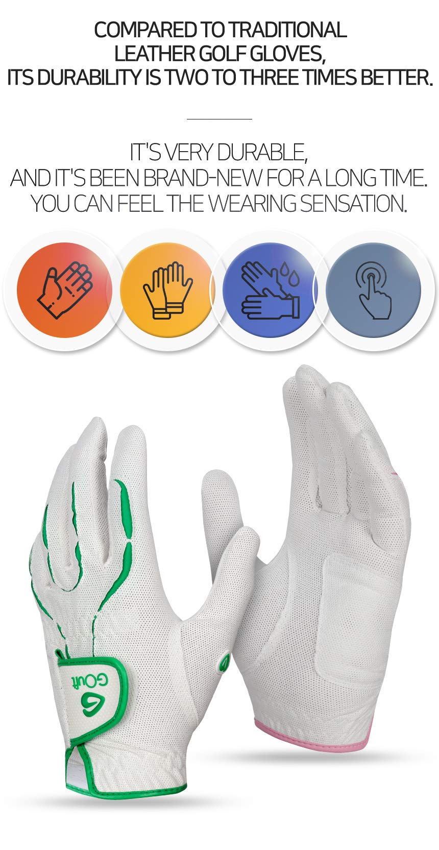GOuft Cool Skin Functional Golf Glove for Men and Women (Green, 24 (Left-Hand))…