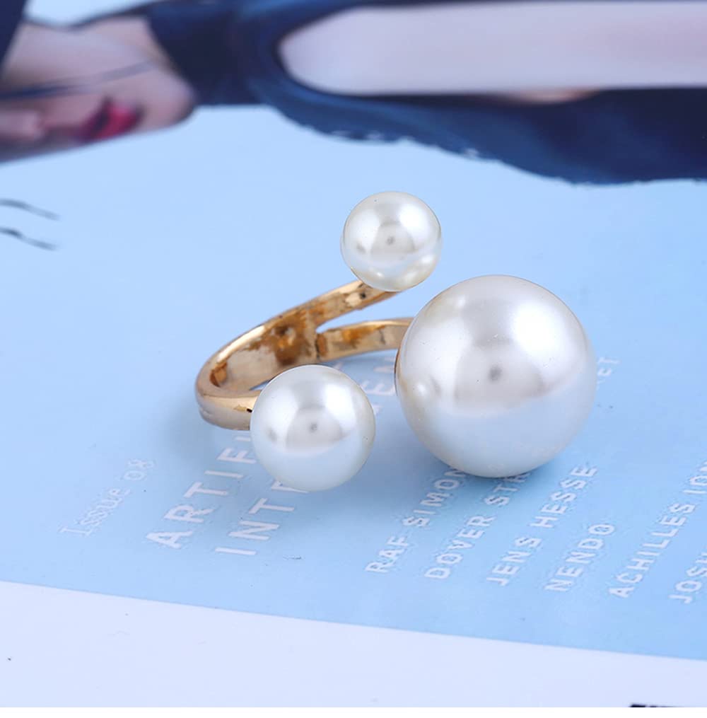 GUAFEIH Women Fashion White Pearl Opening Adjustable Ring Imitation Pearl Opening Ring Christmas Valentine's Day Gift