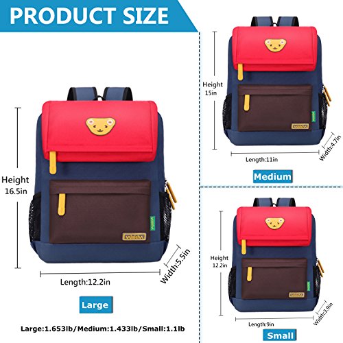 Willikiva Cute Bear Kids School Backpack for Children Elementary School Bags Girls Boys Bookbags (Red/Coffee/Royalblue, Medium)