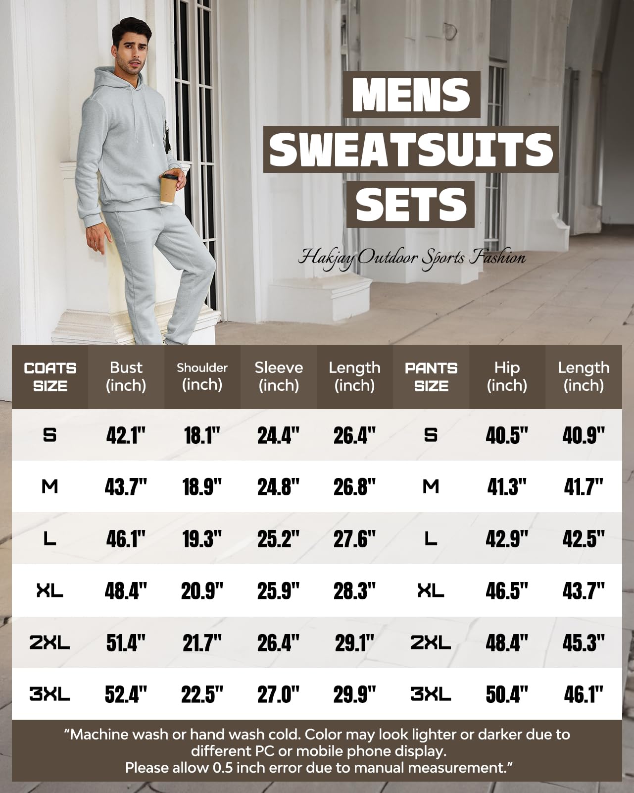 Hakjay Mens Sweatsuits Sets, Track Suits Men Set, Jogging Suits with Zipper Pockets