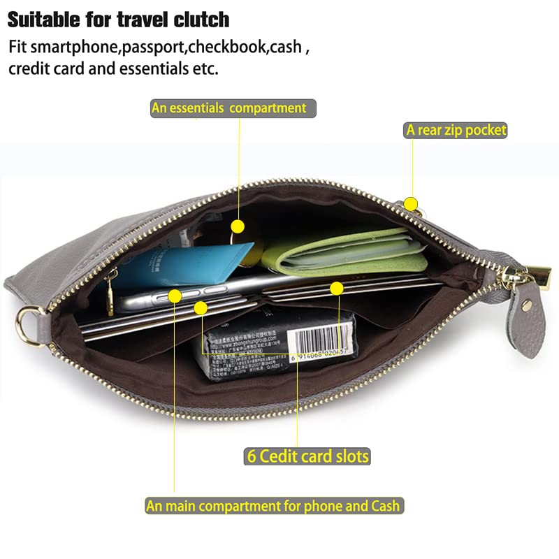 Lecxci Leather Crossbody Purses Clutch Phone Wallets with Card Slots for Women (Coffee Silver)