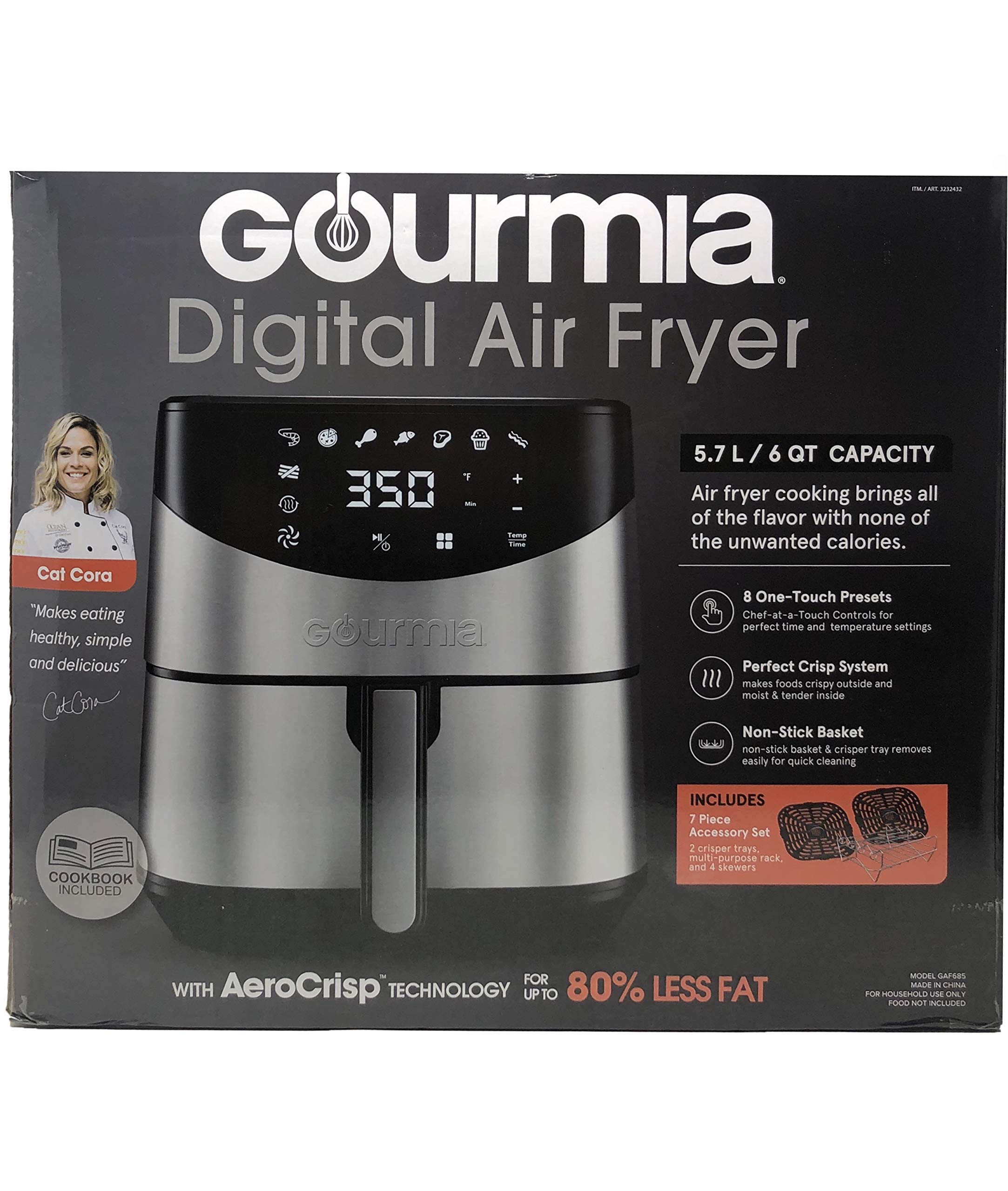 Gourmia GAF685 Stainless Steel No Oil Healthy Frying 6 Quart Digital Air Fryer (Certified Refurbished)