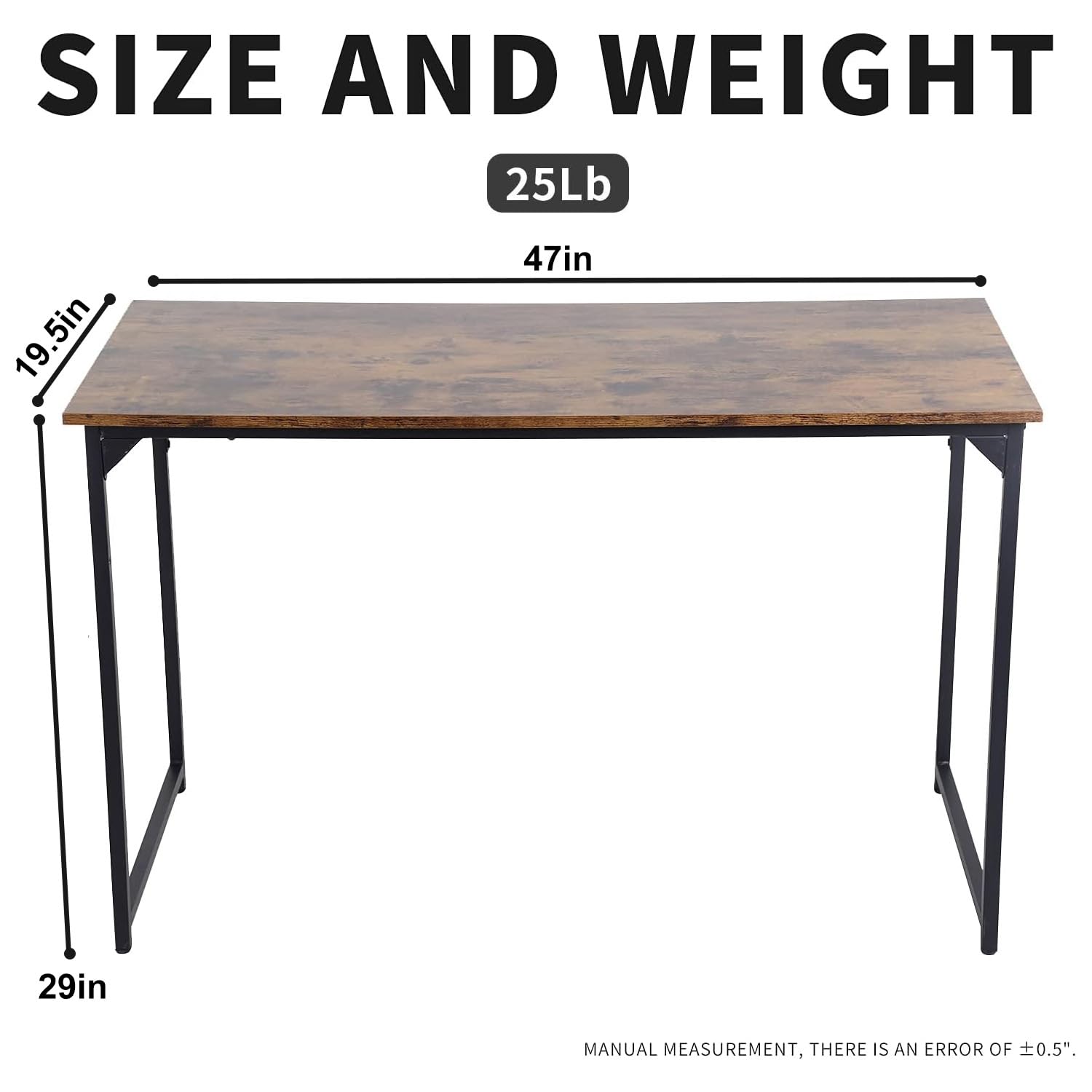 HCY Computer Desk 47 Writing Desk Home Office Study Workstation Modern PC Laptop Sturdy Simple Gaming Desk with Metal Frame(Brown) 47x24x29