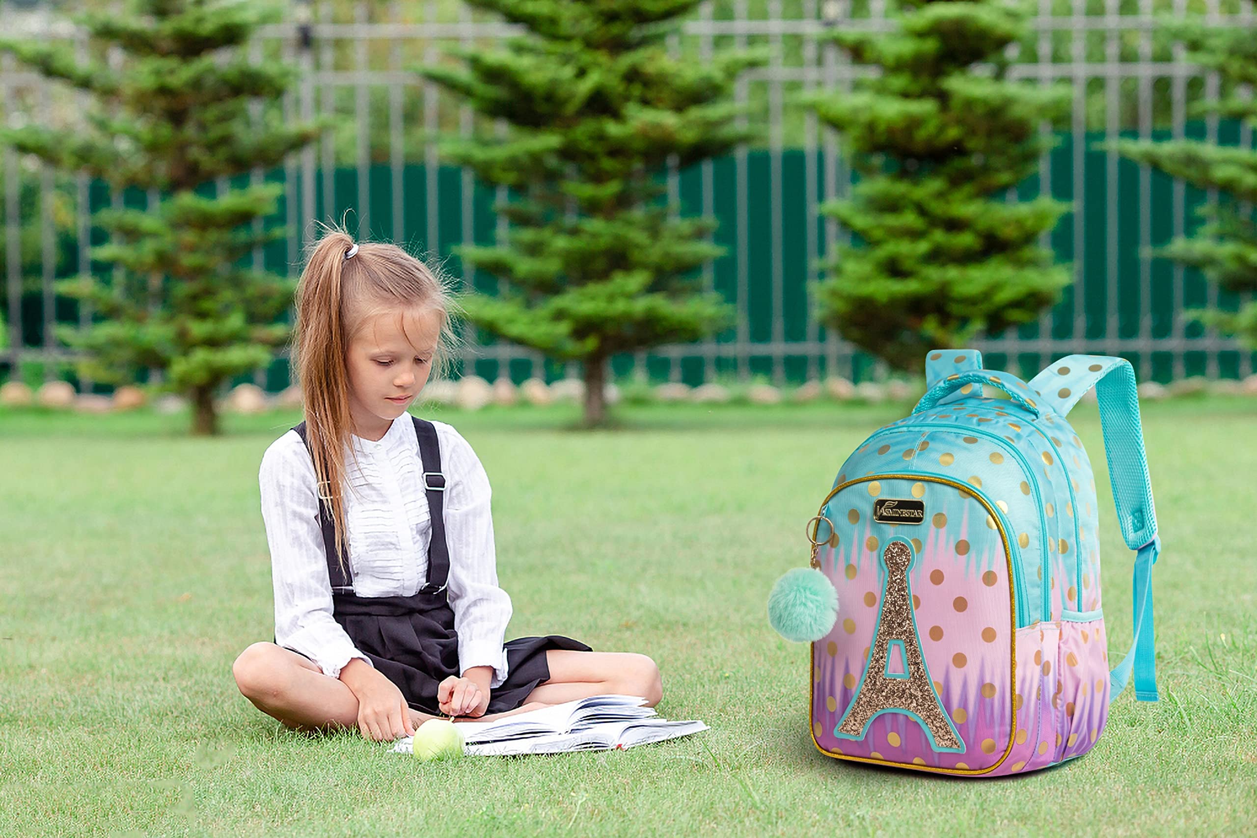 Jasminestar Kids Backpacks 17 inch School Backpack with Lunch Bag and Pencil Case (17β, Tower)