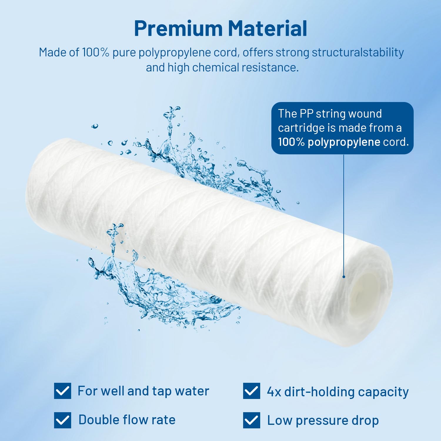 Whole House Water Filter Cartridge Replacement for Well Water, 5 Micron Water Filter 10" x 2.5" String Wound Sediment Water Filter Compatible with AP110, WFPFC4002, CFS110 & 10 inch RO Unit - 6 Pack