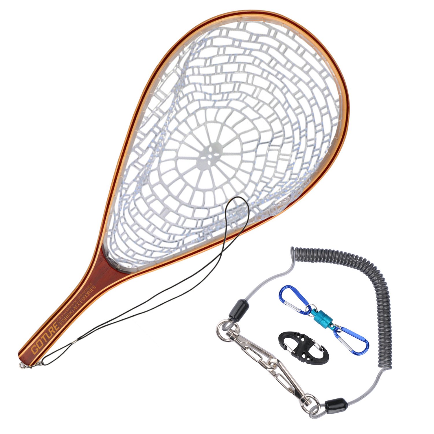 Goture Fly Fishing Landing Trout Net Catch and Release Net - Wooden Frame with Soft Rubber Mesh