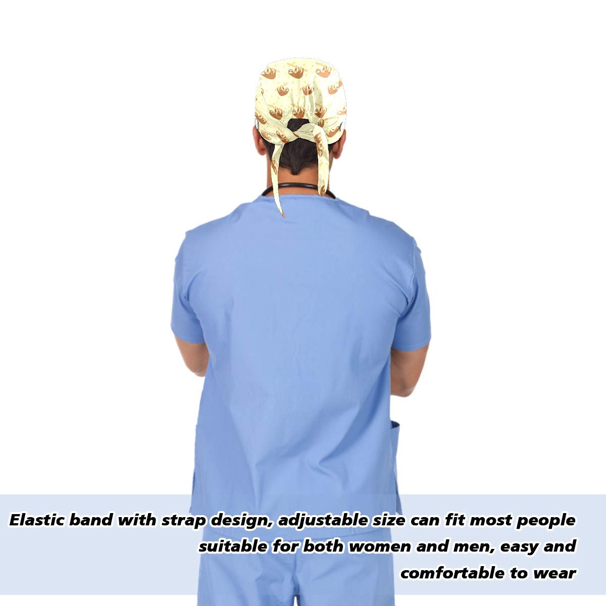 Gourd-Shaped Working Caps with Upgrade Sweatband Adjustable Hats Working Cap with Button Cartoon Sloth Pattern-01 Unisex Head Cover