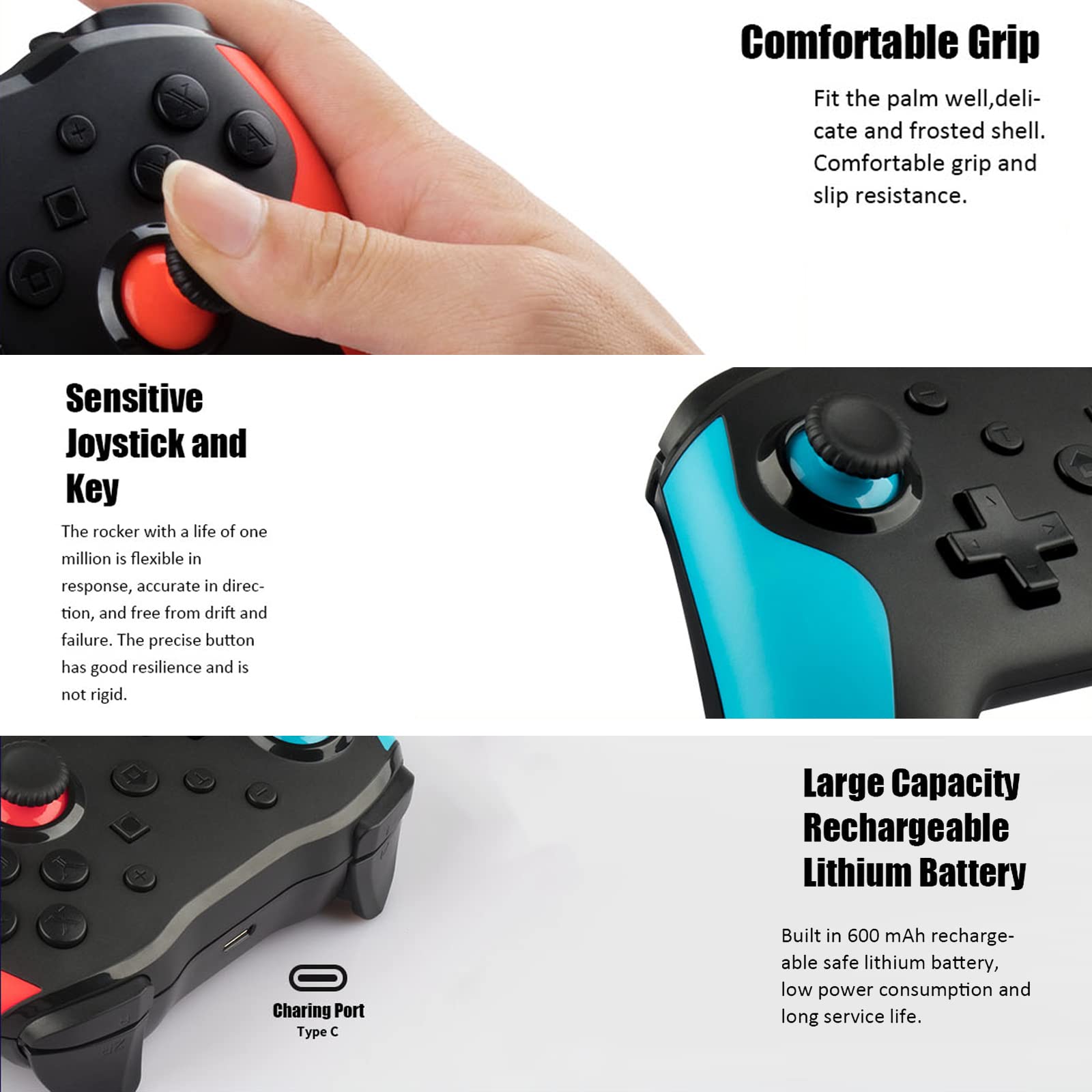 NETNEW Wireless Switch Pro Controller Remote Gamepad Turbo Vibration Joystick Compatible with Nintendo Switch, Switch Lite, Switch OLED with Wakeup Screenshot Amibo Ergonomic Non-Slip
