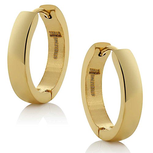 Gem Stone King Stainless Steel Yellow Gold Plated Round Huggies Hoop Earrings (20mm Diameter = 0.78 Inch)