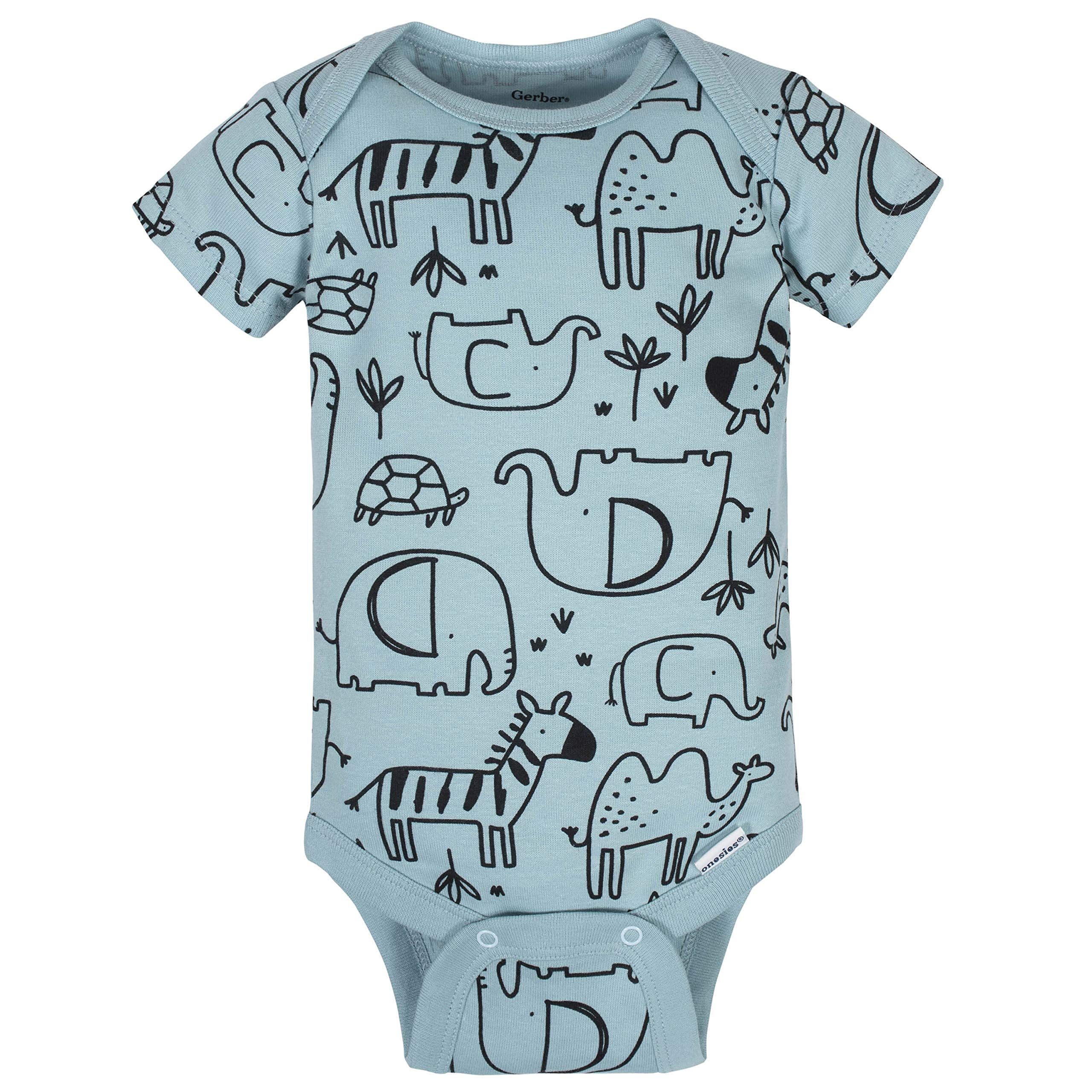 Gerber Baby Boy's 8-Pack Short Sleeve Onesies Bodysuits, Jungle Blue, 3-6 Months