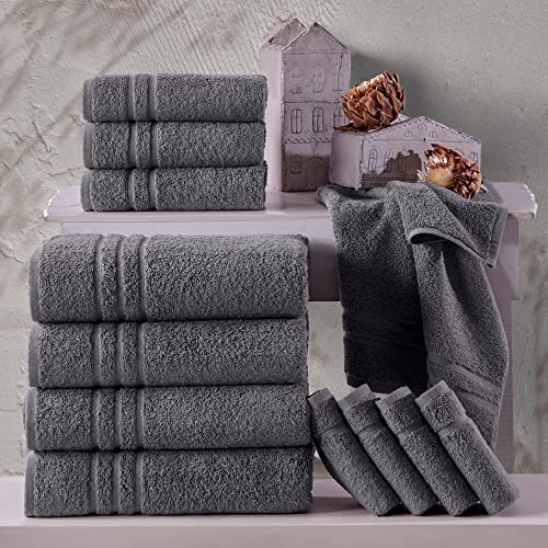 Hawmam Linen Grey Bath Towels Set of 4, Cotton Body Towel for Hotel, Gym, Spa, Soft Extra Absorbent Quick Dry Towels for Bathroom 27x54 Inch