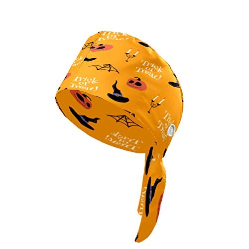 Gourd-Shaped Working Caps with Upgrade Sweatband Adjustable Hats Working Cap with Button Halloween Pumpkin & Hat-01 Unisex Head Cover