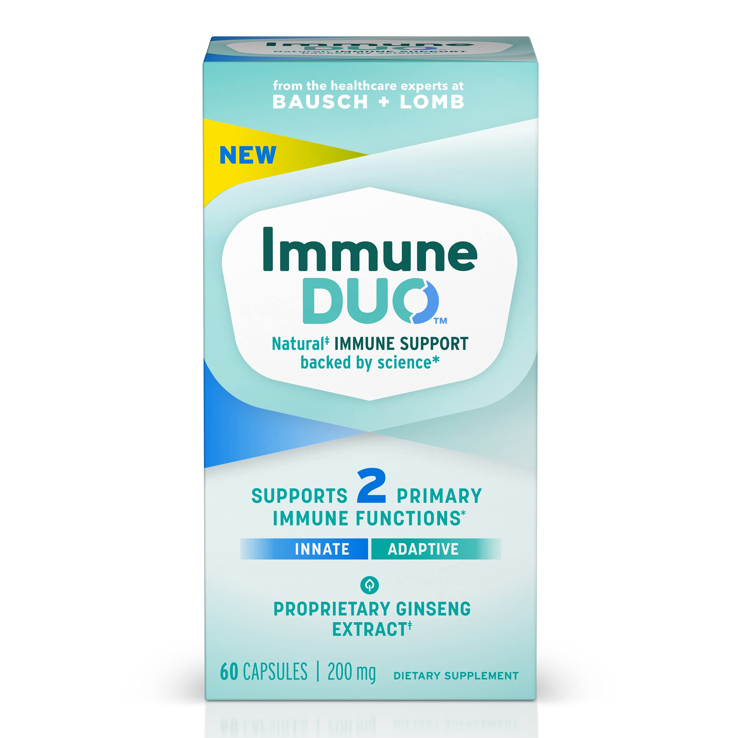 Immune Duo Ginseng Immune Support, American Ginseng Extract, Dietary Supplement, Naturally Derived, 60 Capsules, 200mg, Multi