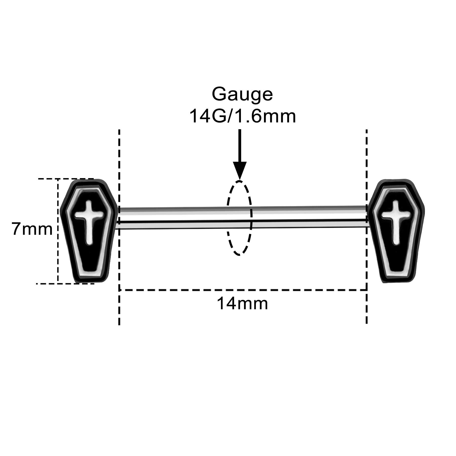 Jewseen Unique Coffin Nipple Barbell 14g Epoxy Design Nipple Ring Body Piercing Jewelry for Halloween Day