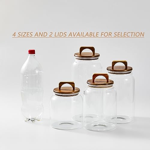Sweejar Large Glass Candy Jars with Wooden Lids, 1 Gallon Glass Jar with Lid, Sugar/Flour Storage Containers, Big Glass Canisters with Airtight Lid, 1 Pack, Hand Lid
